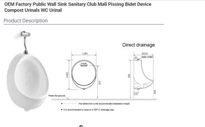 Cina Luogo pubblico del cassettone dell'orinale degli uomini dell'orinale della toilette degli uomini ceramici dell'hotel in vendita