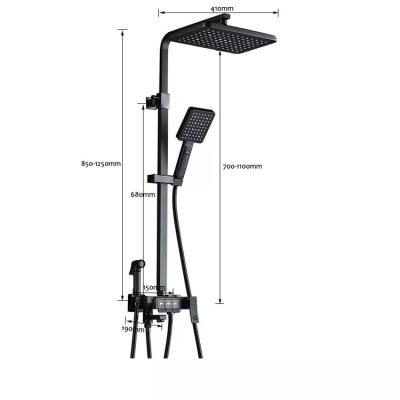 Cina Matte Shower Head Set nero fissato al muro 8