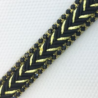 China 2018 New Design Rhinestone Banding Black Weave with Crystal Hot Fix on Dress Shoes Strips Trimming Clothing Accessories for sale
