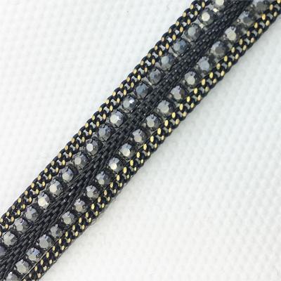 China 2018 Black Rhinestones Chain Webbing Fashion Accessories Garment Banding  Hot Fix Rhinestone Strips Bags Trimming for sale