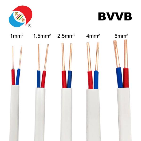 Quality IEC60227 12AWG Household Building Wire BVVB BV Cable PVC Insulation Solid Flat for sale