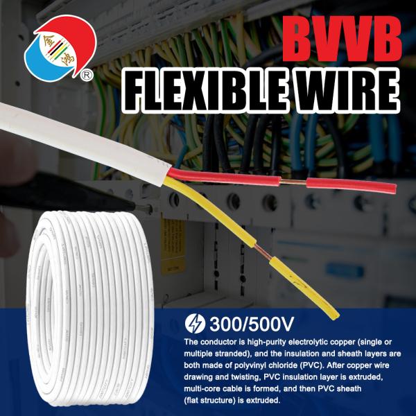 Quality IEC60227 12AWG Household Building Wire BVVB BV Cable PVC Insulation Solid Flat for sale