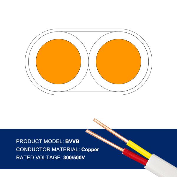 Quality IEC60227 12AWG Household Building Wire BVVB BV Cable PVC Insulation Solid Flat for sale