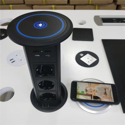 China Intelligent lifting pop up desktop socket with wireless charger / Smart Motorized pop up socket modern kitchen power gro for sale