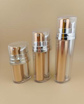 China Zweifarbige goldene und silberne luftlose Pumpenflasche mit Außenbeschichtung für Kosmetik- und Hautpflegeprodukte zu verkaufen