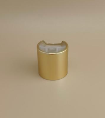 Cina Tappo rotondo in alluminio e plastica dorata con pulsante trasparente per bottiglie per la cura della pelle in vendita