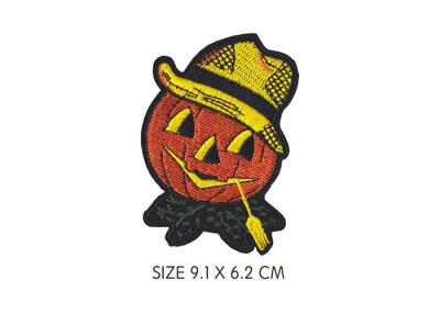 China Twill Custom Halloween Stickers , Pumpkin Scarecrow Iron On Patches Embroidered Patch for sale
