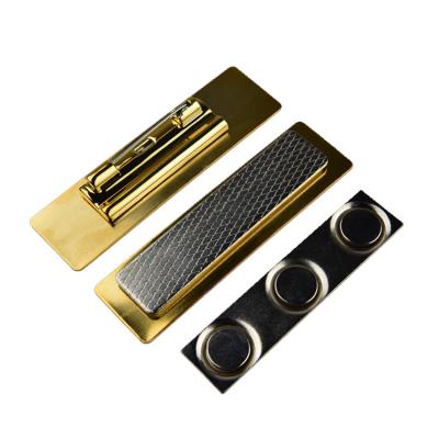 China Custom Business ID Emblem Metal Lapel Pin Gold Name Tag Badge With Magnet Holder for sale