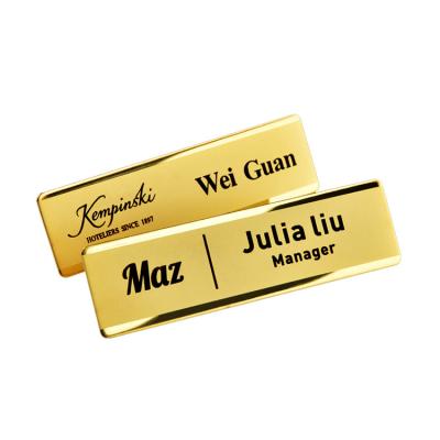 China Custom Business ID Emblem Metal Lapel Pin Gold Name Tag Badge With Magnet Holder for sale