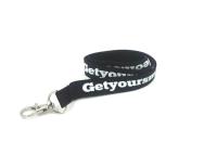 China Custom Polyester Lanyards 470mm Length Black Durable ID Badge Holder with Metal Trigger for sale