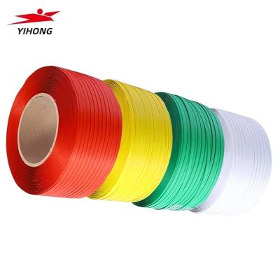 China YIHONG 12mm 0.6mm Red Yellow Green White Recycle Polypropylene pp Plastic Strapping 10kg Roll Band Tape for sale