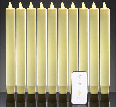 China Dancing Flame Window Windproof Smokeless Ivory Wax Wedding Flameless Timer Taper Candle Set for sale
