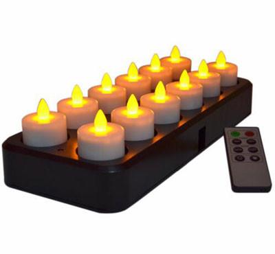China 12Pcs Wireless Inductive Rechargeable LED Electric Tealight Candles Flameless Flickering Tea Lights with Remote Timer for sale