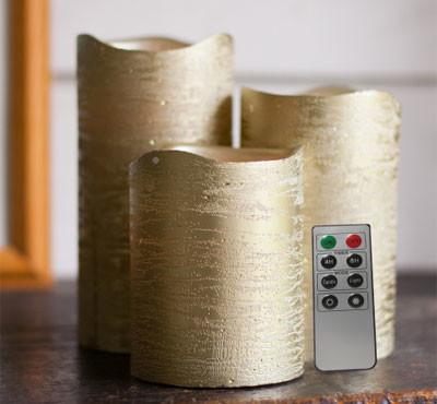 China Battery Operated Gold Metallic Wax Led Candles With Rustic Golden And Silver Color for sale