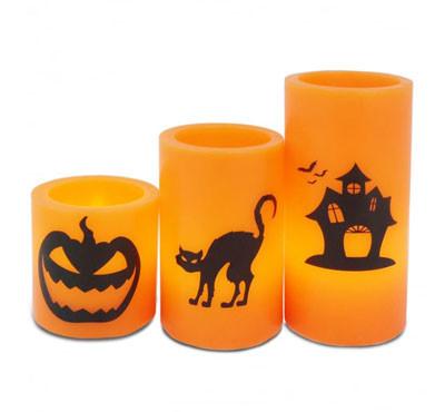 China Real Wax Holiday Decor Yellow Flickering Led Candle/Halloween Led Candle With Printing for sale