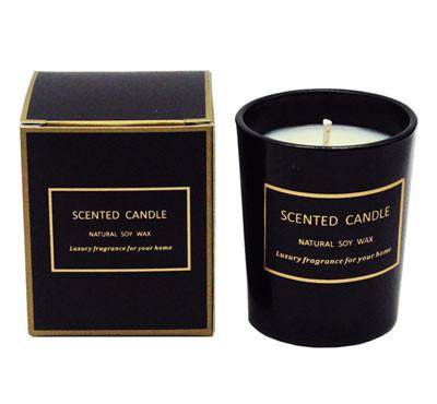China Small Scented Soy Wax In Black Glass Jar Candles Without Logo for sale