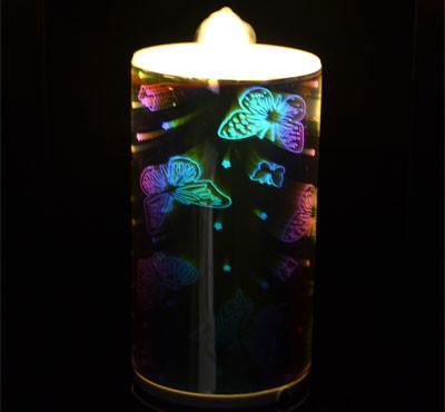 China Rechargeable 3D Glass Butterfly Flameless LED Candle Fountain for sale