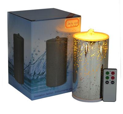 China 3D Glass Spot Flameless Candle Fountain With Lithium Battery for sale