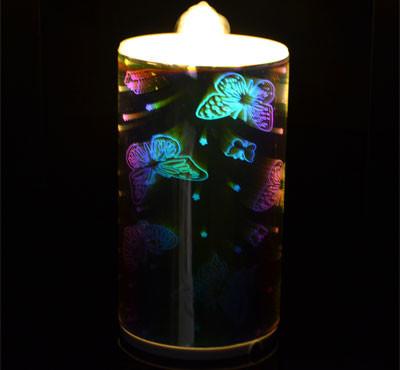 China Rechargeable 3D Glass Butterfly Flameless LED Candle Fountain With 3D Battery for sale