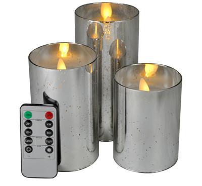 China Moving Wick Silvery Mercury Glass Led Pillar Candles for sale