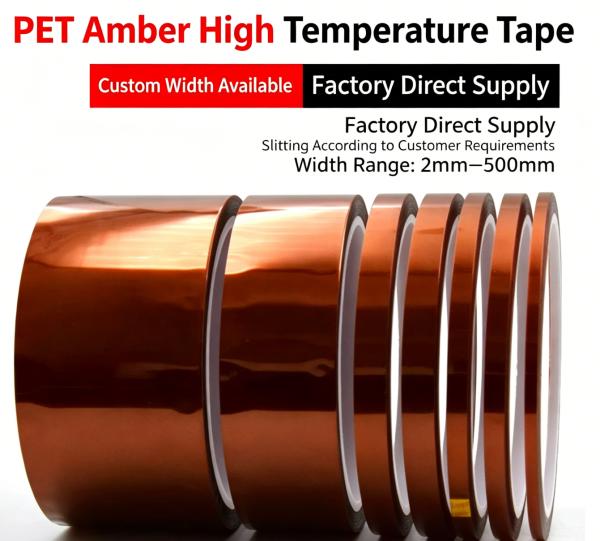 Quality Nomay Amber PET High Temperature Masking Tape / Gold Finger Tape Heat Resistant 200℃, Insulating, Acid & Alkali Resistant, Zero Residue After Peeling for sale