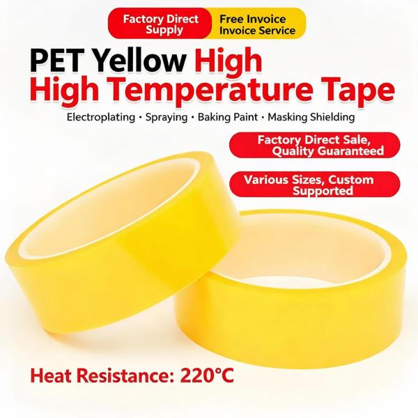 Quality Nomay Yellow PET High Temperature Tape with 220℃ Heat Resistance No Residue Silicone Adhesive for High Visibility Marking for sale