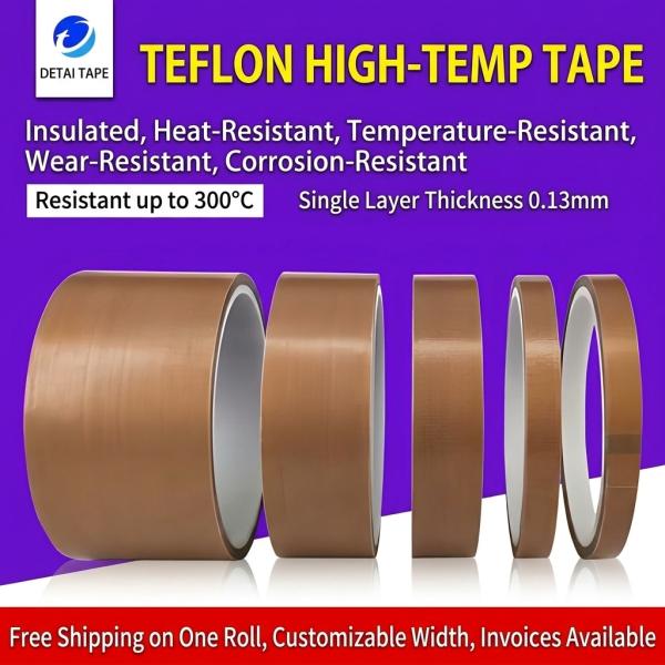 Quality Brown PTFE Fiberglass Tape High Temperature 260℃ Non-stick Heat Resistant Wear-resistant Teflon Cloth Tape for Industrial Use for sale