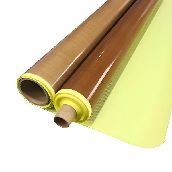 Quality PTFE Coated Fiberglass Tape With Yellow Release Paper 260℃ High Temperature Tear Resistant Non-stick Teflon Adhesive Tape For Heat Sealer for sale