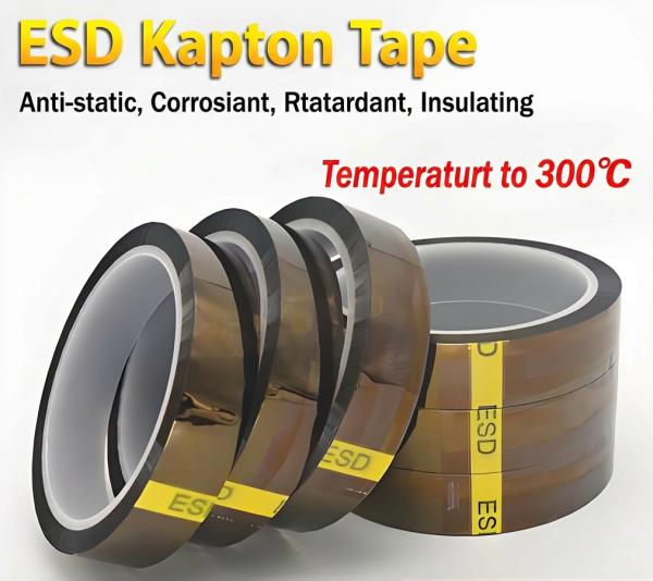 Quality ESD Anti-Static Polyimide PI Tape with 300℃ High Temperature Resistance and Stable ESD Anti-static Performance for Clean Residue-Free Peeling for sale