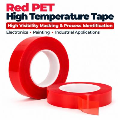 China Red PET High Temperature Tape (Red Polyester Masking Tape / Red Powder Coating Tape / High-Visibility Process Protection Tape) – For Grounding Points, No-Spray Areas & PCB Masking for sale
