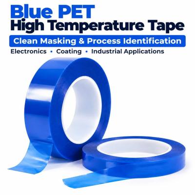 China Blue PET High Temperature Tape (Blue Polyester Masking Tape / Blue Powder Coating Tape / Blue PET Silicone Tape) – For Composite Curing, Metal Finishing & Electronics for sale
