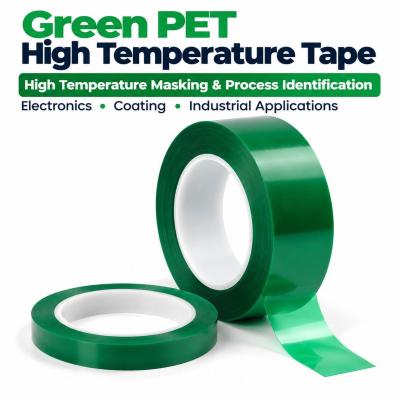 China Green PET High Temperature Tape (Green Polyester Powder Coating Tape / PET Silicone Masking Tape / Green Anodizing Tape) – For Metal Finishing, PCB & Energy Equipment for sale