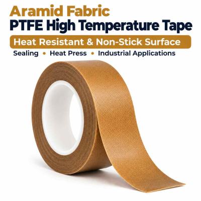 China PTFE Coated Aramid Fabric Tape (PTFE Aramid Cloth Tape / Aramid Fabric Adhesive Tape) – Silicone Adhesive Non-Stick Lining for Flexing Parts, Rollers & Conveyor Edges for sale