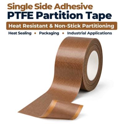 China PTFE Zone Tape / Edge Adhesive PTFE Tape / Adhesive-Free Center Heat Sealer Tape with Silicone Adhesive and PTFE-Coated Fiberglass for Impulse Sealers and Packaging Machines for sale