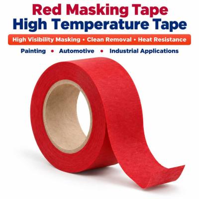 China Red High Temperature Masking Tape / Red Crepe Paper Tape / Silicone Adhesive Masking Tape for Industrial Paint Masking, Powder Coating and Heat-Process Surface Protection for sale