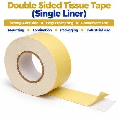 China Double-Sided Tissue Tape / Double-Coated Tissue Tape / Tissue Mounting Tape with Water-Based Adhesive and a Single Release Paper Liner for Paper Bonding and Packaging for sale