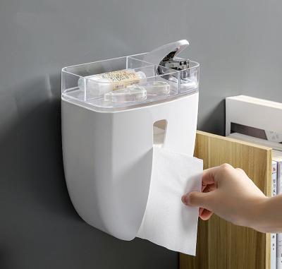 China Toilet Paper Holder - Wall Mounted Waterproof Adhesive Paper Roll Facial Tissue Box with Storage Drawer Organizer for sale