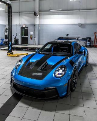 Cina Blue Porsche Body Kit 992 GT3RS Style Cappuccio in fibra di carbonio secco in vendita