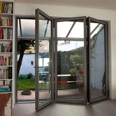 China Double Glass Accordion Design Aluminium Folding Doors For Modern Large Bi Folding Patio for sale