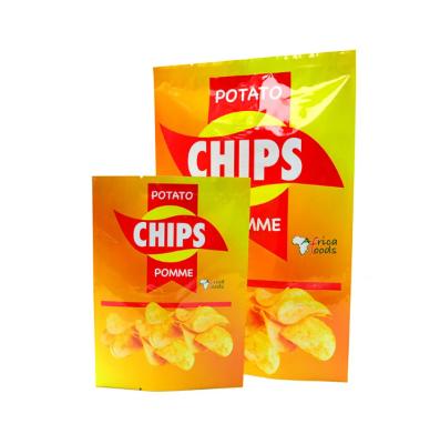 China Laminated Yellow Glossy Food Grade Plastic Bags For Potato Chips Heat Sealing Aluminum Foil Back Side Seal Bag For Snack Package for sale