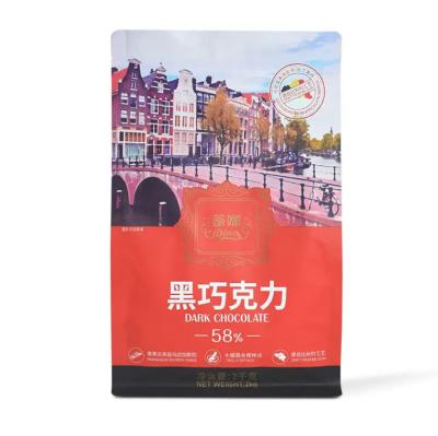 China Custom Plastic Bags Packaging Ziplock Stand Up Pouch Gusset Chocolate Coffee Eight Side Sealed Flat Bottom Bag With Zipper for sale