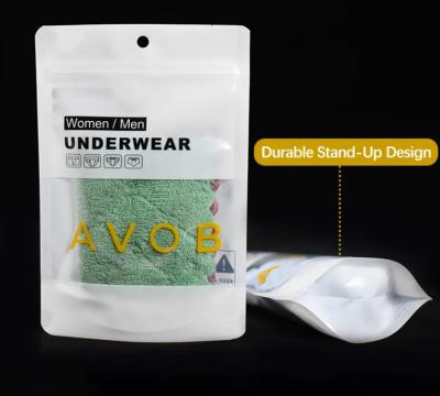 China Custom Resealable Stand Up Pouch Underwear Packaging Zip Lock Mylar Bags With Clear Window for sale