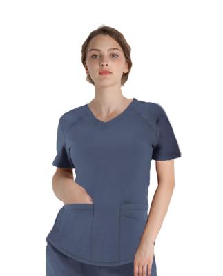 180 GSM πολυεστέρα 62% τεχνητής μέταξας 33% Spandex 5% γυναικών σαφής ομοιόμορφος αντιμικροβιακός ρυτίδα-ελεύθερος μανικιών νοσοκόμων κοντός