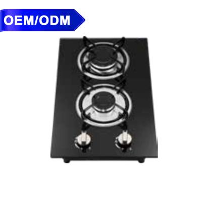 China Tempered Glass 2 Burner Gas Cooktop LPG NG Built In Black Two Burner Gas Stove for sale