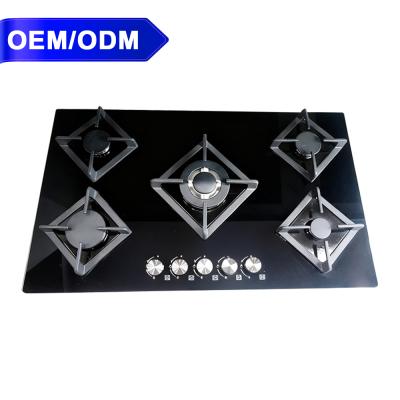 China Tempered Glass Surface 5 Burner Gas Cooktop Built In Flameout Protection For Hotel Or Household Use for sale
