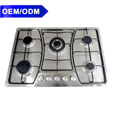 China 5 Burner Stainless Steel NG LPG Gas Cooktop Electric Built In Kitchen Stove With Metal Knobs for sale