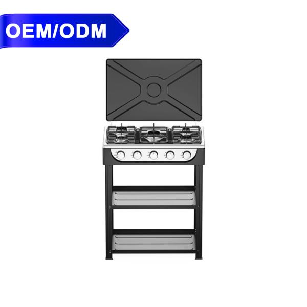 Quality Free Standing Five Burner Gas Stove Value Cast Iron Kitchen Cooking Stove With Cover for sale