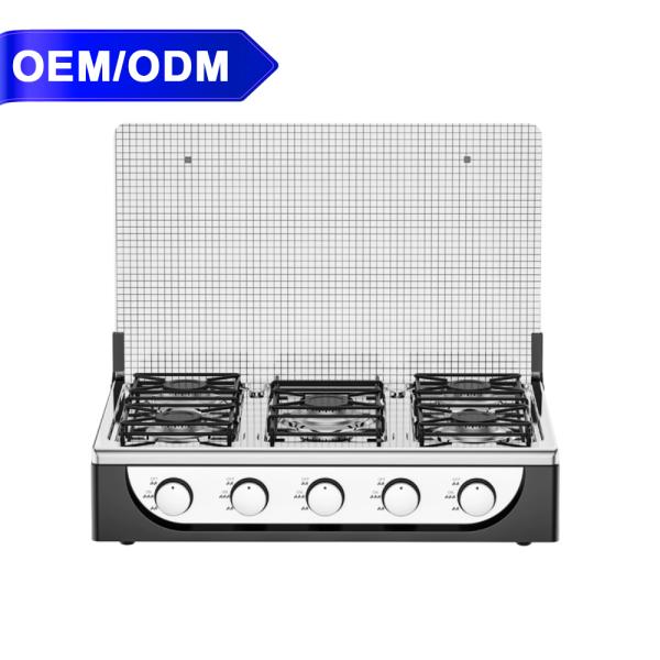 Quality Stainless Steel Glass Top Gas Stove 5 Burner Butane Gas Corrosion Resistant for sale