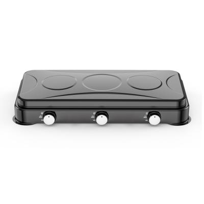China Portable Three Burner Gas Stove with Adjustable Flame, Energy-Saving Design, and Tempered Glass Surface for sale