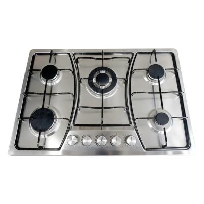 China Energy 5 Burner Gas Cooktop Featuring Stainless Steel Surface and Safety Flame Failure Device for Professional Cooking for sale